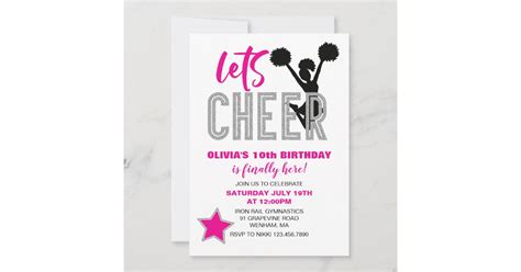 Cheerleading Pink Silver Black Cheer Birthday Invitation Zazzle