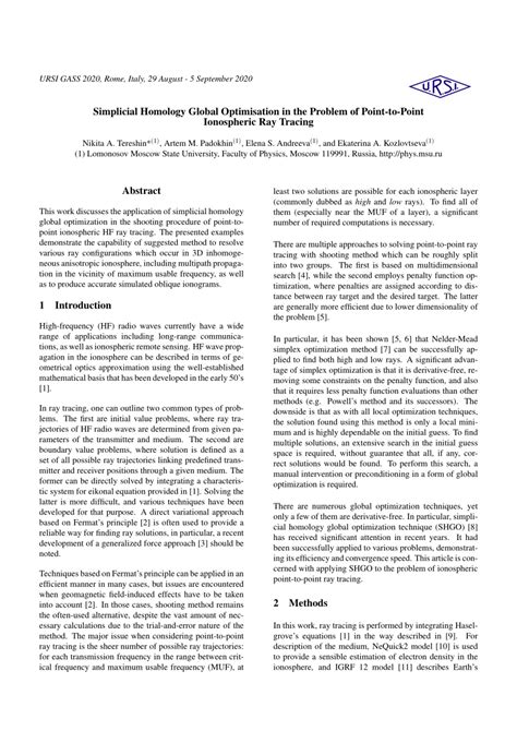 Pdf Simplicial Homology Global Optimisation In The Problem Of Point