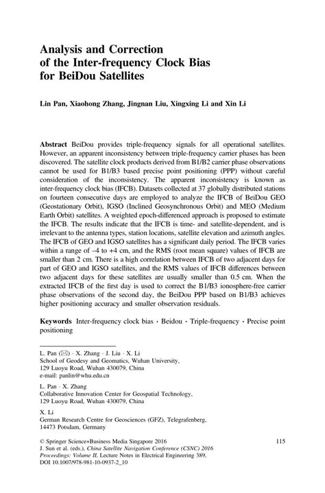 Pdf Analysis And Correction Of The Inter Frequency Clock Bias For Beidou Satellites
