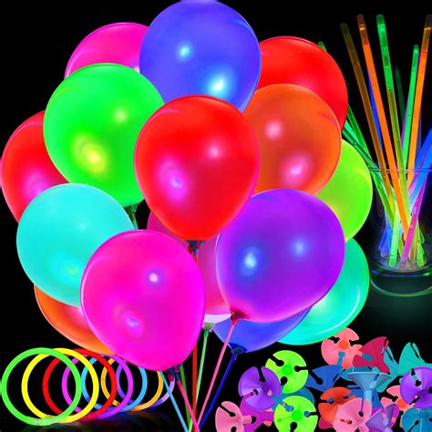 Amazon 50 PCS UV Neon Balloons Glow Sticks Balloon Stick