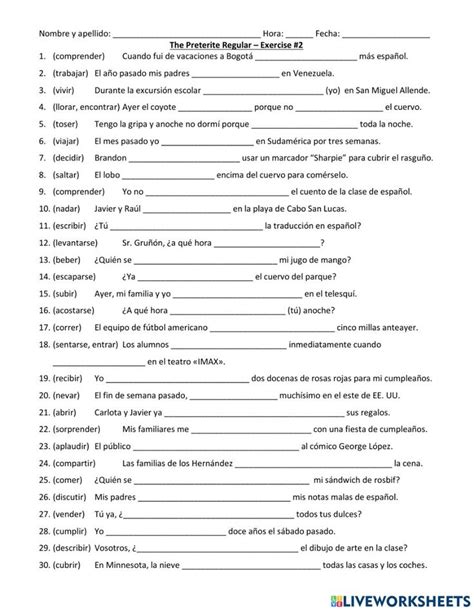 Regular Preterite Exercise 2 Worksheet