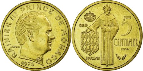 Monaco 5 Centimes 1976 Paris Münze Rainier III Paris ESSAI UNZ MA