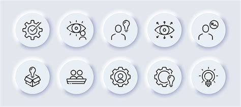 인포그래픽 세트 아이콘입니다 원 안의 사람 받침대 성취 1 위 위임 팀 빌딩 클립 보드 기어 램프 아이디어 신형성 스타일 벡터 선 아이콘 0명에 대한 스톡 벡터 아트 및