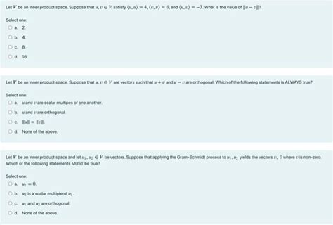 Solved Let V Be An Inner Product Space Suppose That U V∈v