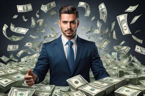 Business Man Rich Millionaire Billionaire With Many Banknote Dollars