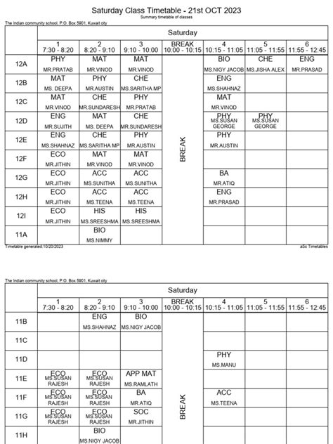 Icsk Sat Class Time Table 21 Oct 2023 1 3 2 Pdf