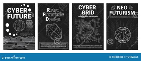 Neo Futuristic Abstract Posters With Grids And Wireframe 3d Objects Cyberpunk Future Geometric