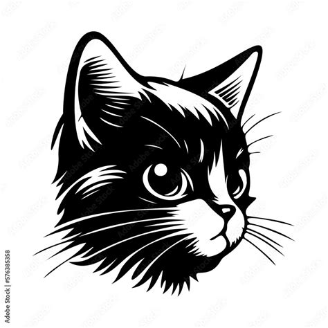 Cat Face Silhouettes Cat Face SVG Black And White Cat Vector Stock