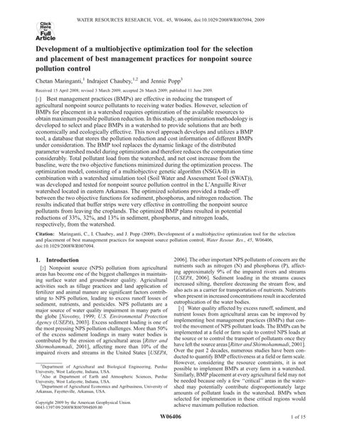 Pdf Development Of A Multiobjective Optimization Tool For The Selection And Placement Of Bmps