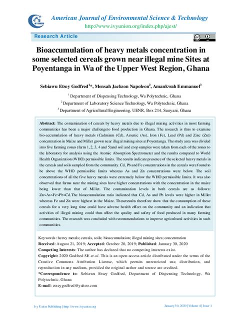 Pdf Bioaccumulation Of Heavy Metals Concentration In Some Selected