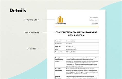Construction Facility Improvement Request Form Template In Google Docs