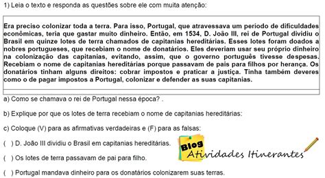 Atividades Itinerantes HISTÓRIA Atividade de recuperação final para