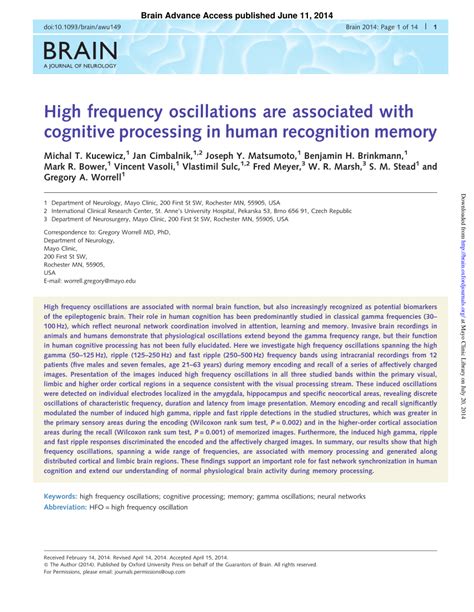 Pdf High Frequency Oscillations Are Associated With Cognitive Processing In Human Recognition