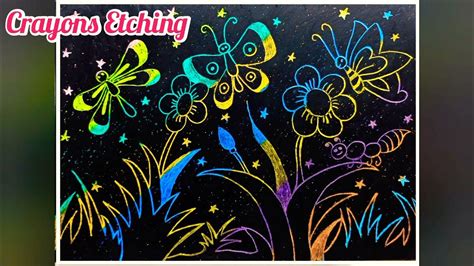 Crayons Etching Scratch Art To Make Beautiful Butterfly Scenery