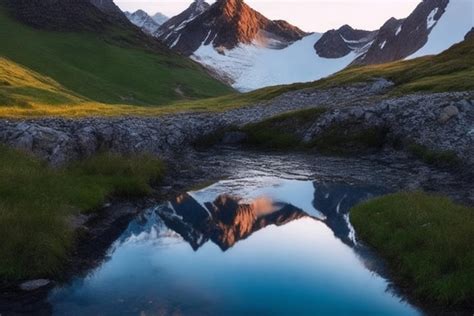 Premium AI Image Wallpaper Desktop Mountain Range Reflected In Calm