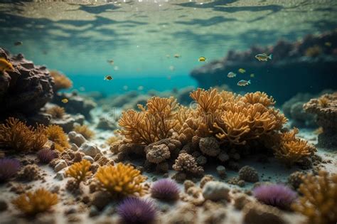Vida Submarina Plantas De Coral Y Peces Coloridos En La Magia Del