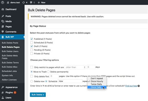 Scheduler For Deleting Pages By Status Bulk Wp