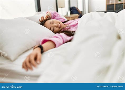 Young Chinese Girl Sleeping On The Bed At Bedroom Stock Image Image