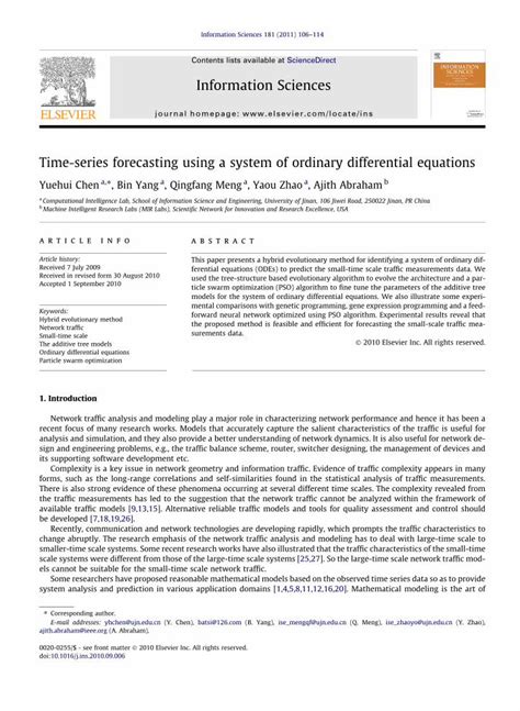 Pdf Time Series Forecasting Using A System Of Ordinary Differential