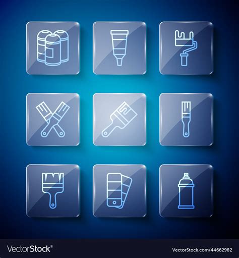 Set Line Paint Brush Color Palette Guide Spray Vector Image