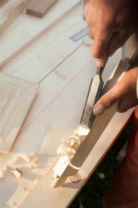 Working With Chisel Joiner`s Carpenter`s Tools Stock Image Image Of