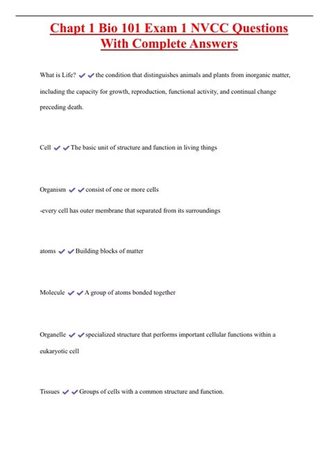 Chapt 1 Bio 101 Exam 1 Nvcc Questions With Complete Answers Biology
