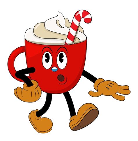 Rote Tasse Mit Sahne Und Gestreiften Süßigkeiten Im Comic Stil