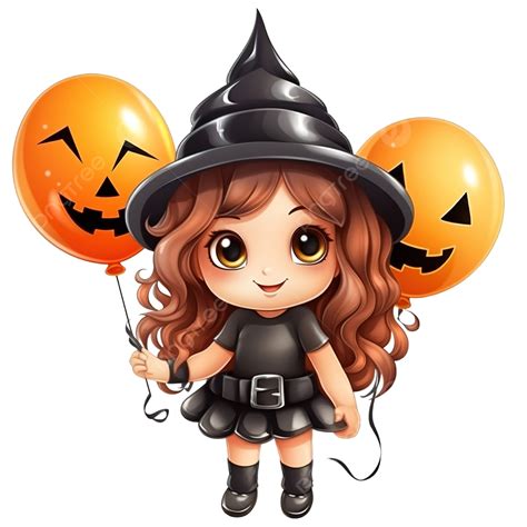 Halloween Girl Cartoon With Pumpkin Bucket And Balloon Halloween