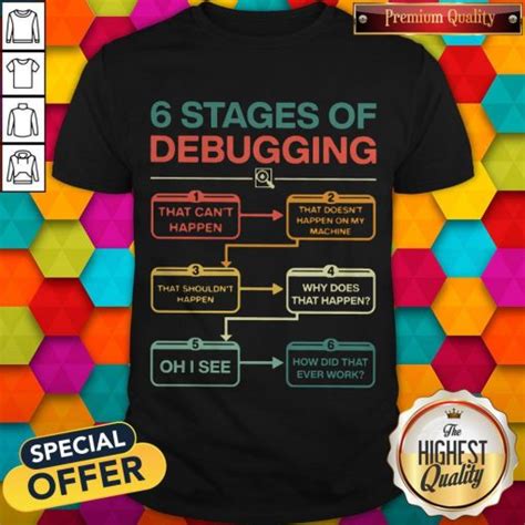 Perfect 6 Stages Of Debugging Shirt Soyatees