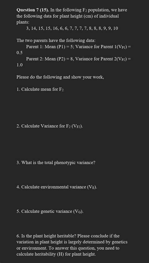 Solved Question 7 15 ﻿in The Following F2 ﻿population We