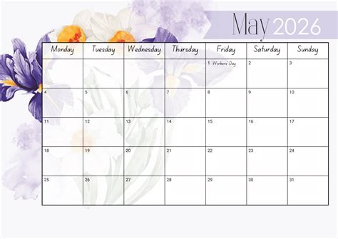 A3 Flower Calendar 2026 Purple And Blue Flowers Juffrou 911