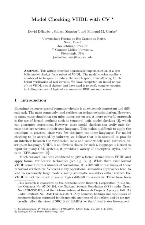Pdf Model Checking Vhdl With Cv