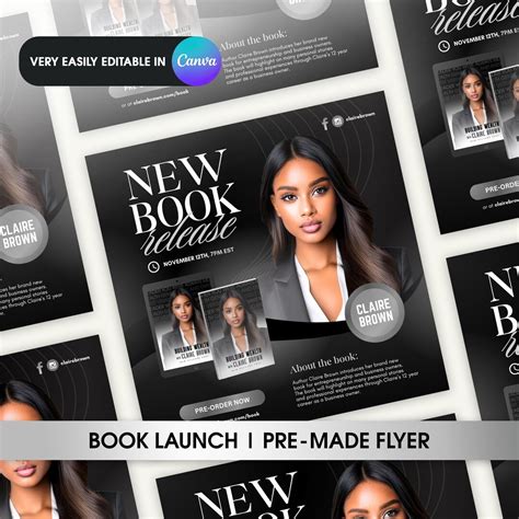 Book Launch Flyer Book Release Template Canva Ebook Launch Flyer Black