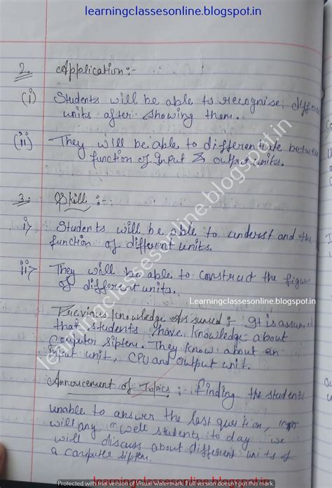 Lesson Plan For Computer Science For B Ed On The Functioning Of Different Computing Units