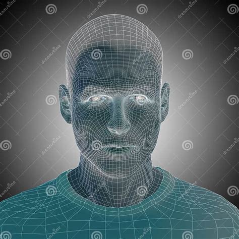 3d Illustration Wireframe Young Human Male Or Man Face Or Head Stock