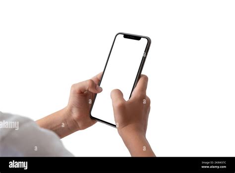 Phone With Isolated Screen In Boy Hands Vertical Position For Game