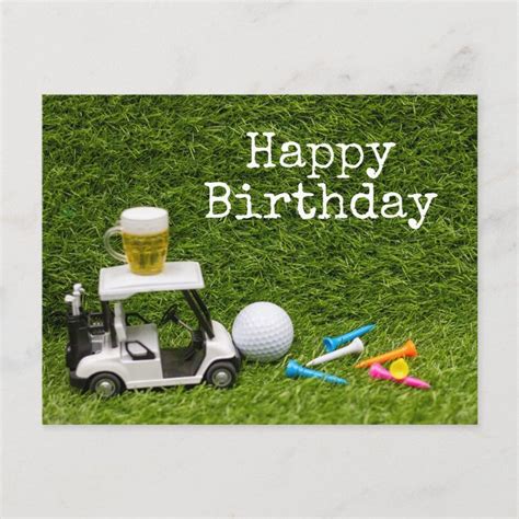 Golf Birthday With Ball And Beer With Tees Postcard Zazzle Birthday