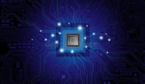 Futuristic Microchip Processor With Lights On The Blue Background