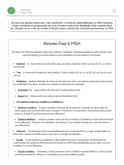 Aprenda O Msa Ccb Resumo Fase 6 1 Pdf Escala Música Intervalo Música
