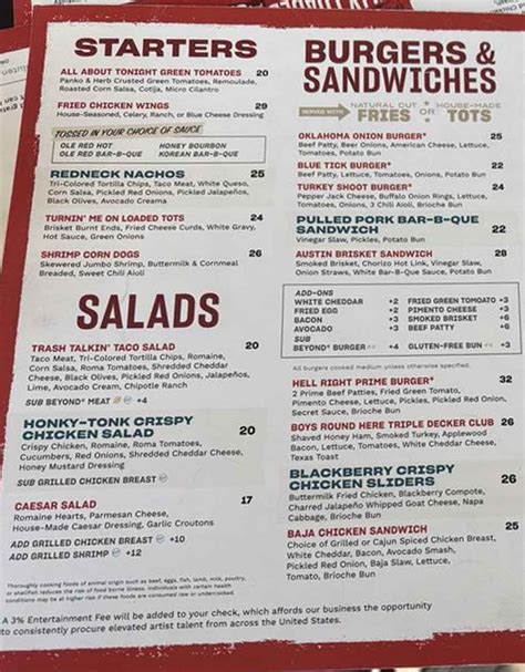 Menu For Ole Red 3627 S Las Vegas Boulevard Las Vegas Nv 89109