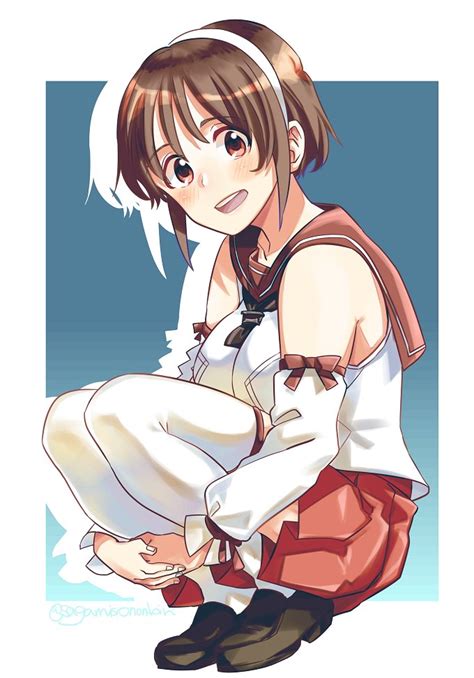 Safebooru 1girl Blue Background Blush Border Breasts Brown Eyes Brown