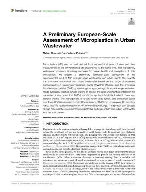 Pdf A Preliminary European Scale Assessment Of Microplastics In Urban