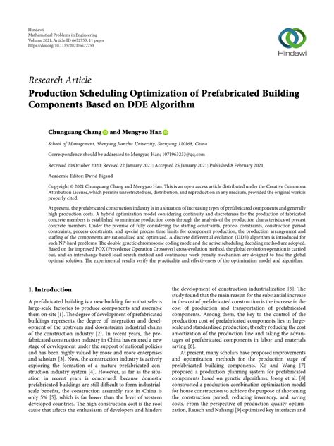 Pdf Production Scheduling Optimization Of Prefabricated Building Components Based On Dde Algorithm