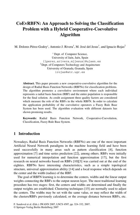 Pdf Coevrbfn An Approach To Solving The Classification Problem With
