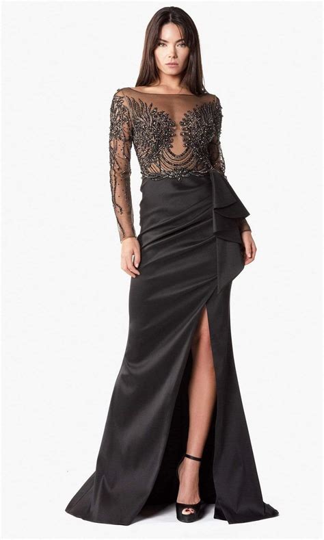 Terani Couture 2021e2878 Beaded Illusion Bodice High Slit Gown