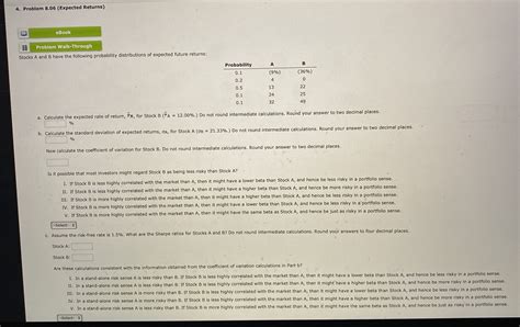 4 Problem 806 Expected Returns Stocks A And B