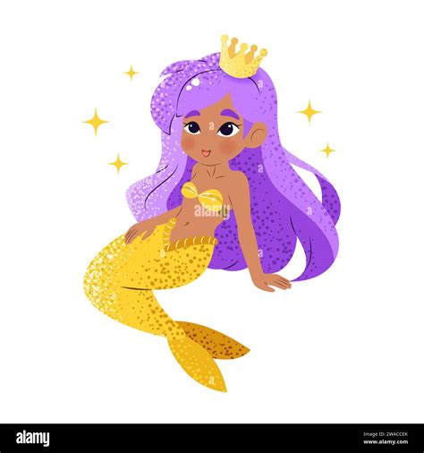 Cute Little Mermaid In Flat Style Vector Illustration Stock Vector