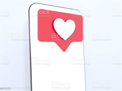 빨간 마음 휴대 전화 화면에 기호처럼 고립 된 휴대 전화는 흰색 배경 3d 렌더링에 있습니다 그림 소셜 미디어 개념입니다 독일