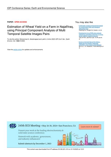 PDF Estimation Of Wheat Yield On A Farm In Najaf Iraq Using