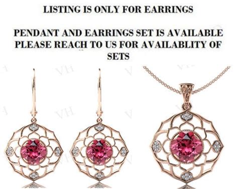 Vintage Pink Tourmaline Earrings For Women Rose Gold Antique Lotus
